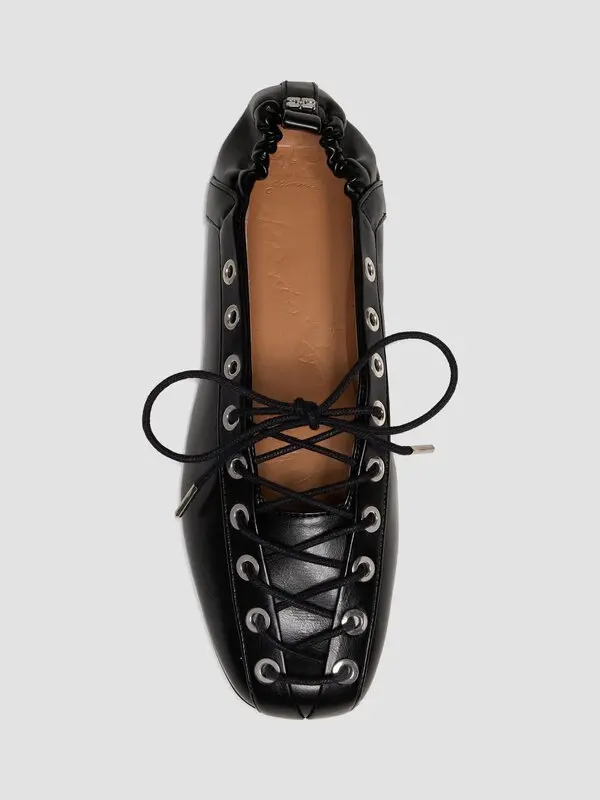 GANNI Lace-up Ballerina Flats - Black