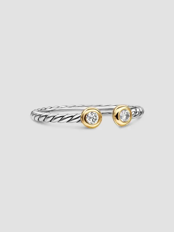 David Yurman Cable Open Round Ring In Sterling Silver - Diamond