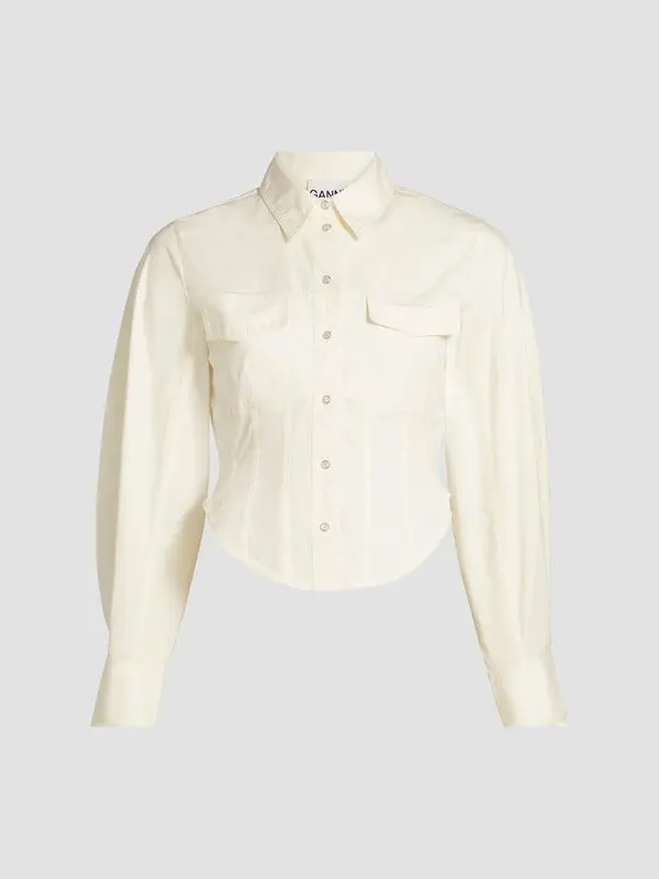GANNI Washed Stretch-cotton Corset Shirt