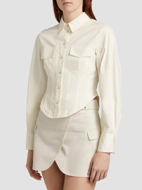 GANNI Washed Stretch-cotton Corset Shirt