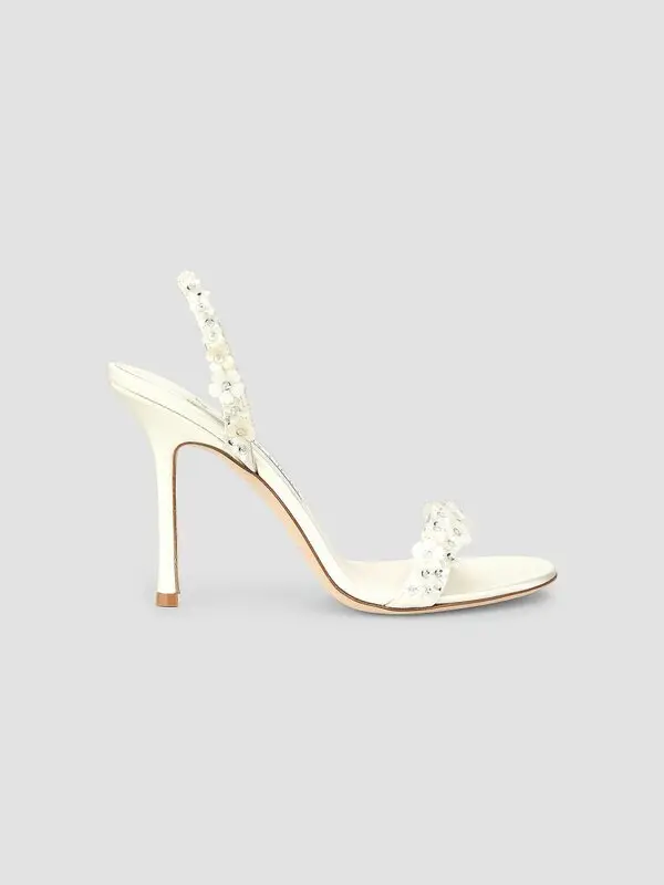 JIMMY CHOO Jenn 100mm Daisy-embroidered Satin Slingback Sandals