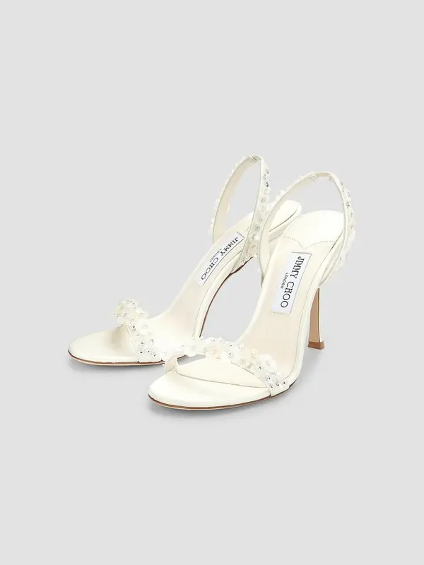 JIMMY CHOO Jenn 100mm Daisy-embroidered Satin Slingback Sandals