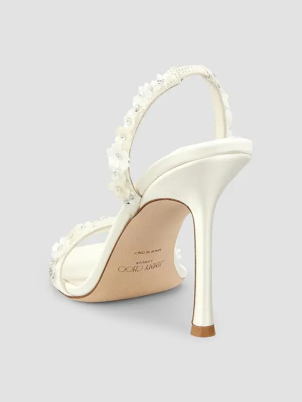JIMMY CHOO Jenn 100mm Daisy-embroidered Satin Slingback Sandals