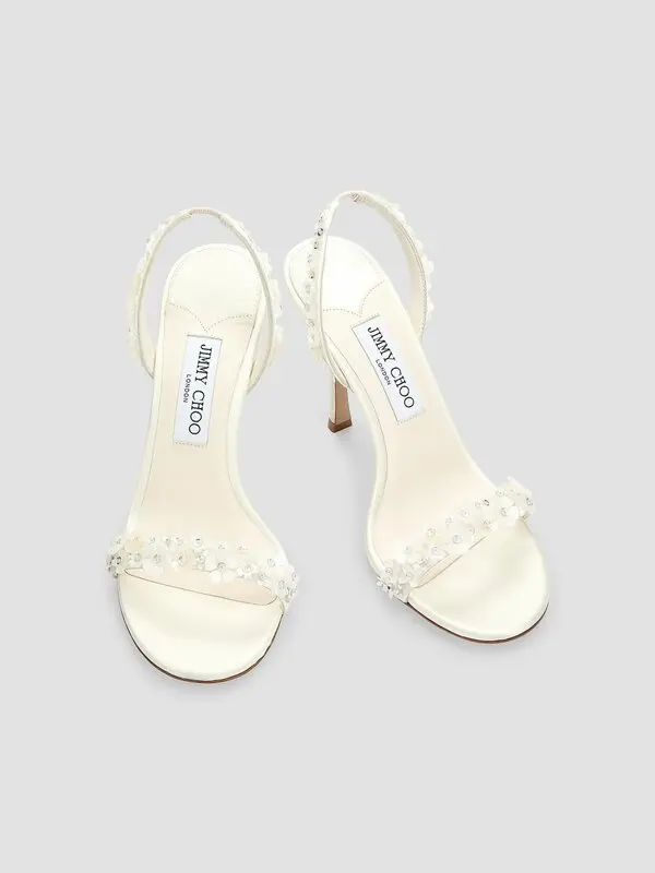 JIMMY CHOO Jenn 100mm Daisy-embroidered Satin Slingback Sandals
