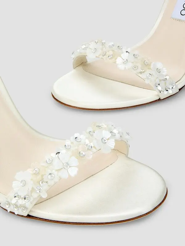 JIMMY CHOO Jenn 100mm Daisy-embroidered Satin Slingback Sandals