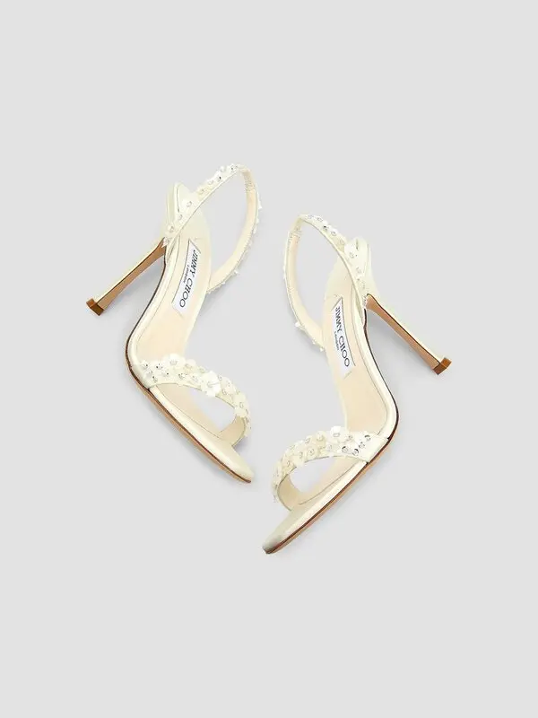JIMMY CHOO Jenn 100mm Daisy-embroidered Satin Slingback Sandals