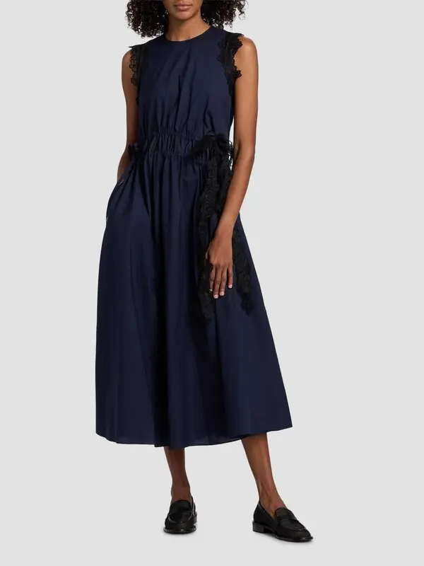 KIKA VARGAS Hanna Lace-trim Cotton A-line Midi-dress