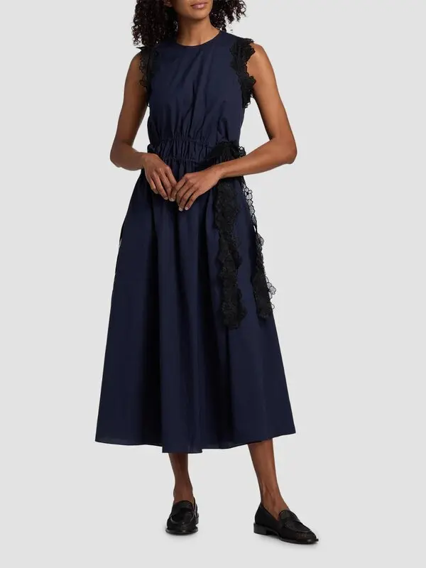 KIKA VARGAS Hanna Lace-trim Cotton A-line Midi-dress