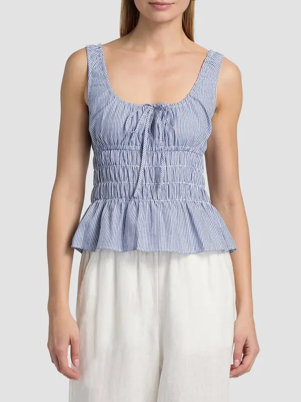 Ciao Lucia Gigi Smocked Striped Cotton Sleeveless Top