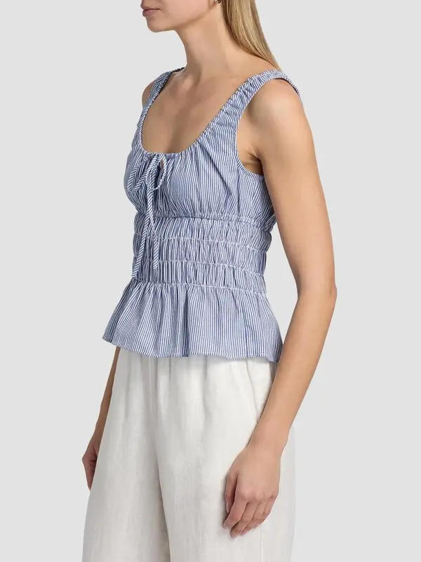 Ciao Lucia Gigi Smocked Striped Cotton Sleeveless Top
