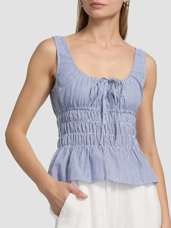 Ciao Lucia Gigi Smocked Striped Cotton Sleeveless Top