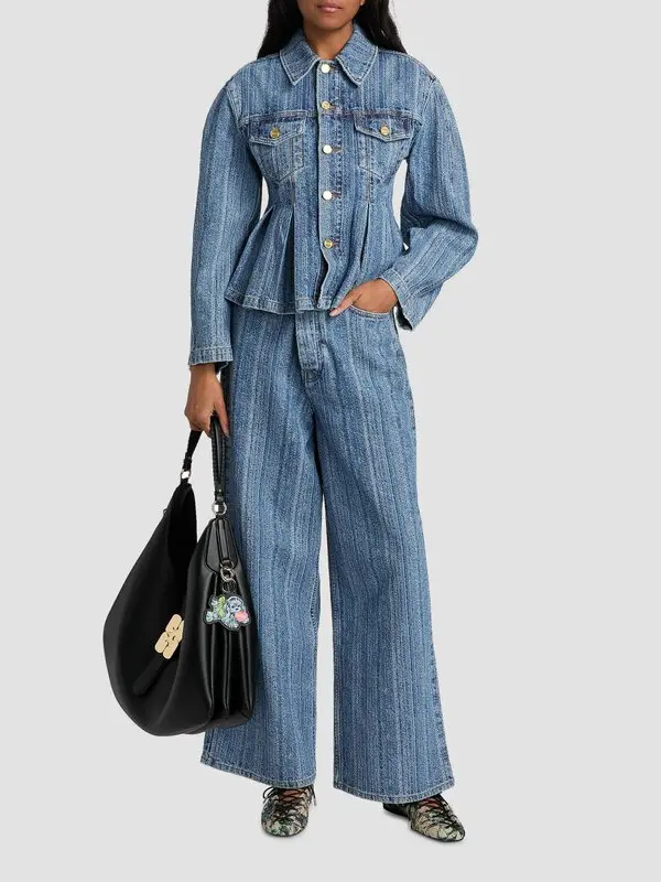 GANNI Structured Cotton Denim Fitted Jacket