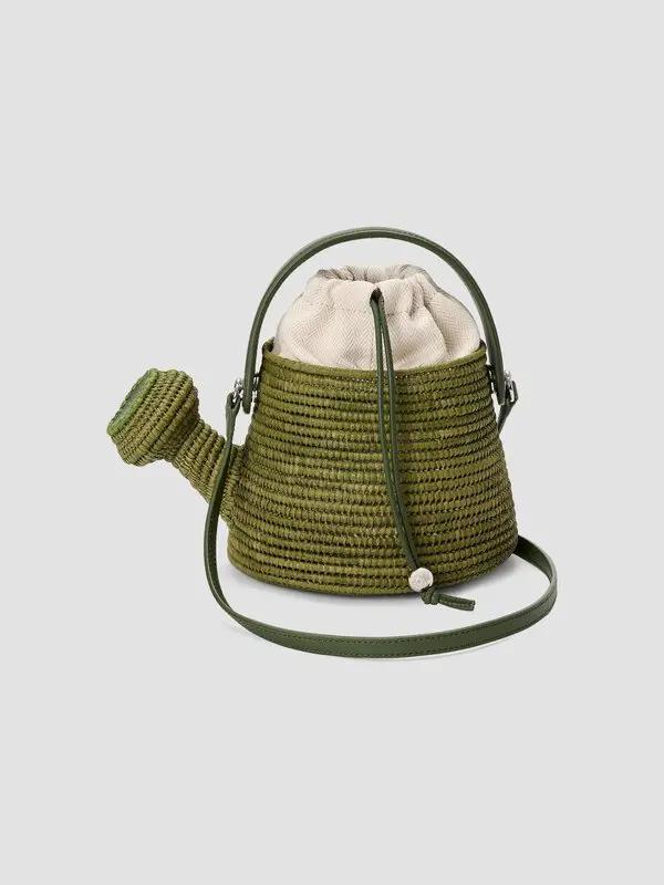 Loewe X Paula's Ibiza Watering Can Raffia Bucket Bag - Green