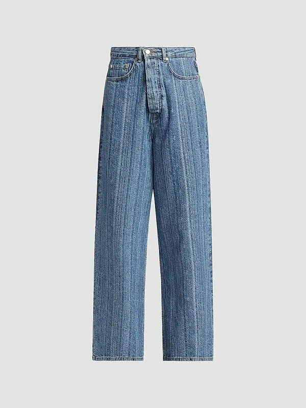 GANNI Striped Baggy-fit Jeans - Indigo