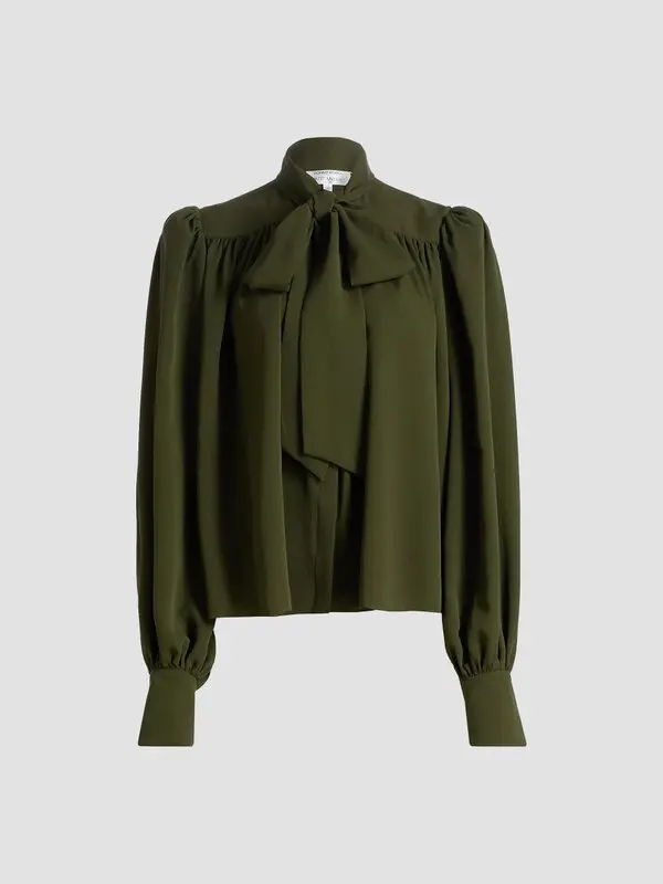 Ronny Kobo Outlander X Woolmark Crepe Tieneck Blouse