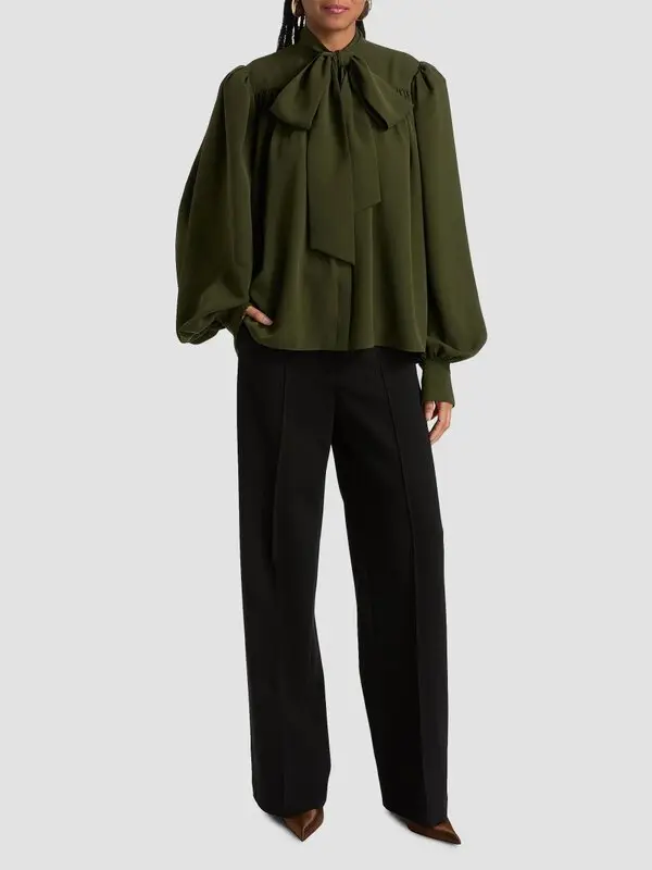 Ronny Kobo Outlander X Woolmark Crepe Tieneck Blouse