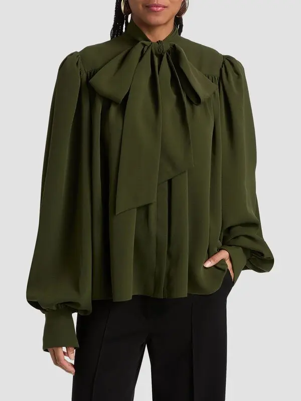 Ronny Kobo Outlander X Woolmark Crepe Tieneck Blouse