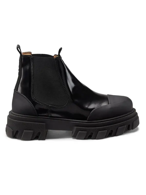 GANNI Cleated Cap-toe Ankle Boots - Black
