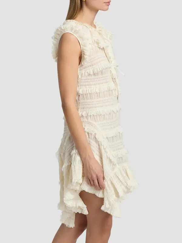 AKNVAS Nora Ruffled Shift Minidress - Cream