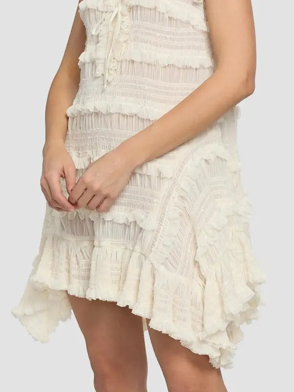 AKNVAS Nora Ruffled Shift Minidress - Cream