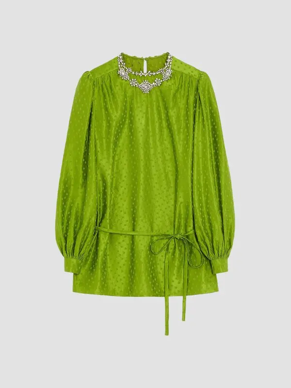 Valentino Garavani Embroidered Silk-linen Plus De Pois Jacquard Top