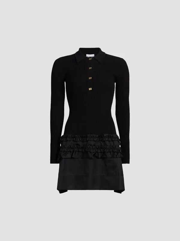GANNI Mélange Rib-knit A-line Minidress