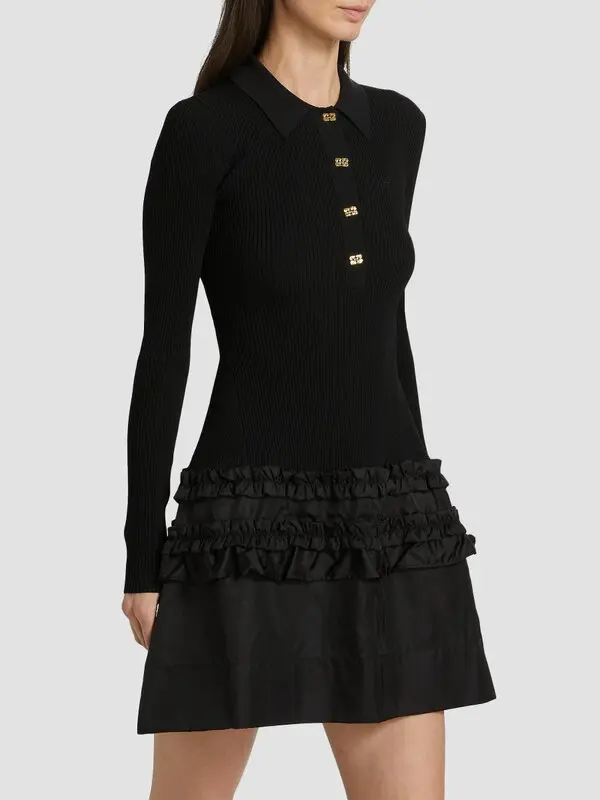 GANNI Mélange Rib-knit A-line Minidress