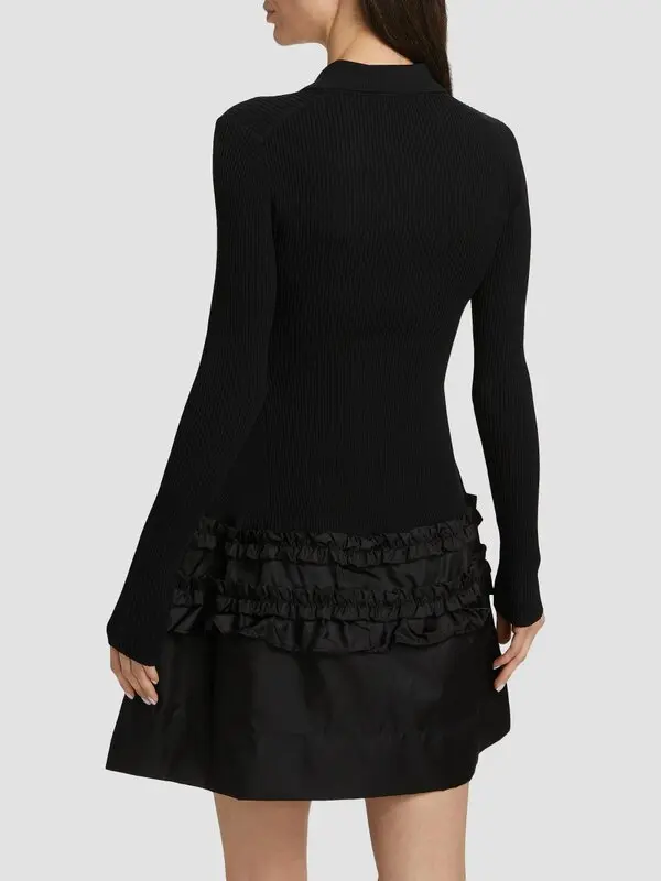 GANNI Mélange Rib-knit A-line Minidress