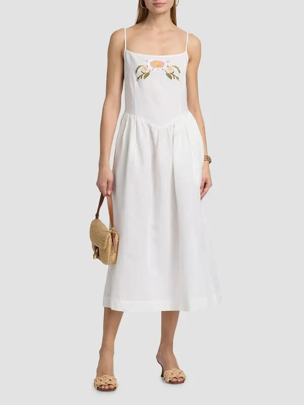 Ciao Lucia Neroni Embroidered Cotton-linen Midi-dress