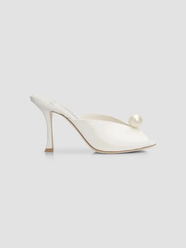 JIMMY CHOO Ziri 90mm Imitation-pearl Satin Mules - Ivory