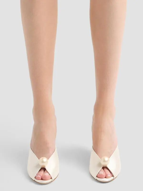 JIMMY CHOO Ziri 90mm Imitation-pearl Satin Mules - Ivory