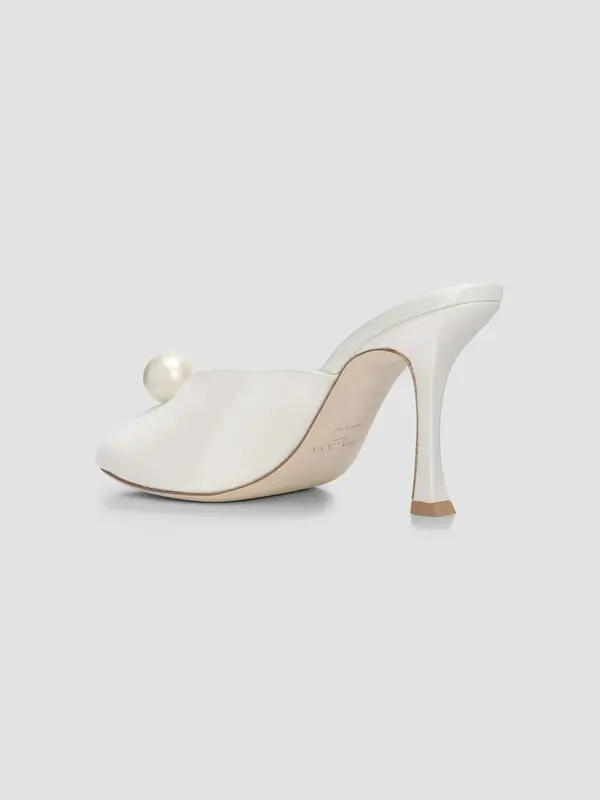JIMMY CHOO Ziri 90mm Imitation-pearl Satin Mules - Ivory