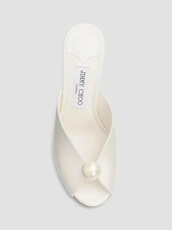 JIMMY CHOO Ziri 90mm Imitation-pearl Satin Mules - Ivory