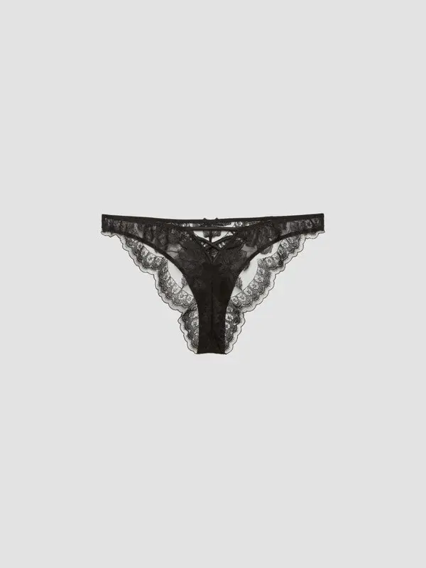 FLEUR DU MAL Mila Embroidered Silk-blend Lace Thong