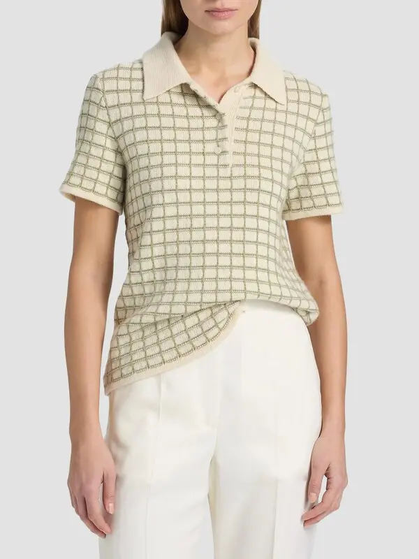 THE ELDER STATESMAN Ida Checked Cashmere Polo Sweater