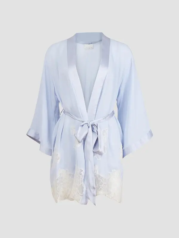FLEUR DU MAL Lace Appliqué Silk-blend Robe - Cloud