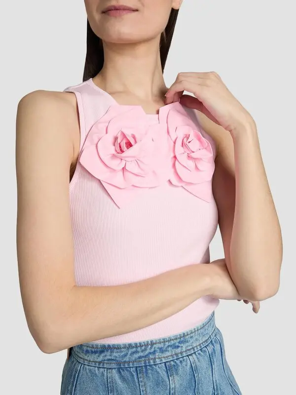 AKNVAS Camille Floral Appliqué Cotton Tank