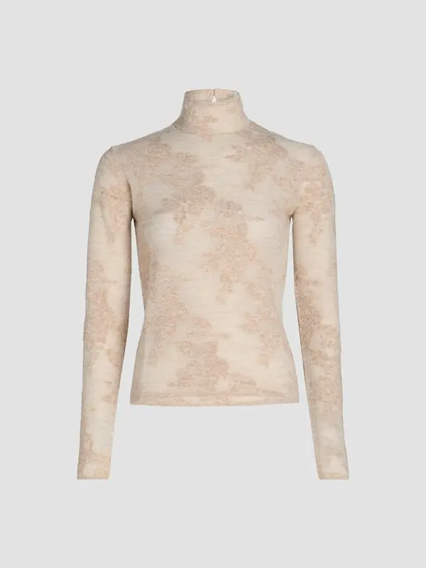 GANNI Flower Jacquard Mock Turtleneck Sweater - Sand