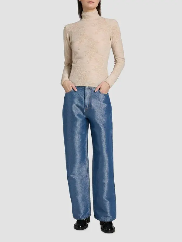 GANNI Flower Jacquard Mock Turtleneck Sweater