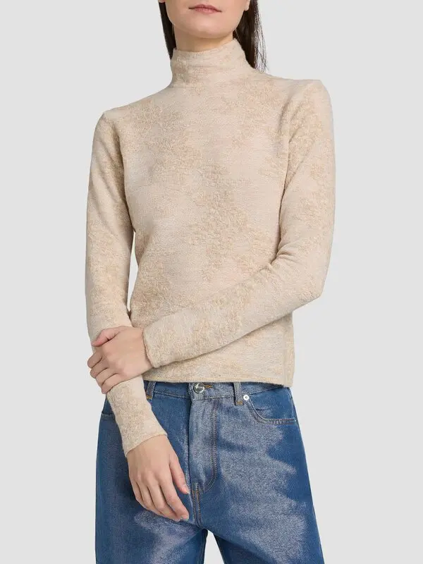 GANNI Flower Jacquard Mock Turtleneck Sweater