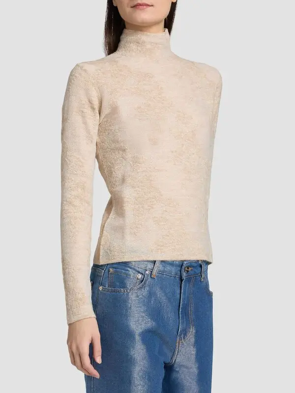 GANNI Flower Jacquard Mock Turtleneck Sweater