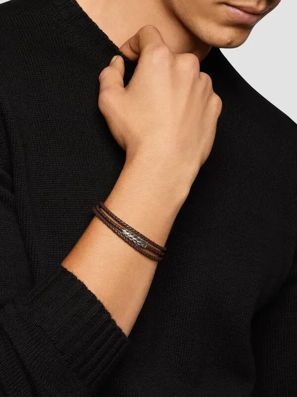David Yurman Chevron Triple Wrap Bracelet - Brown Silver