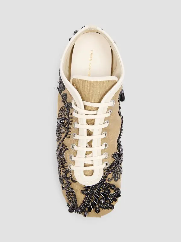 Dries Van Noten Beaded Cotton Canvas Low-top Sneakers