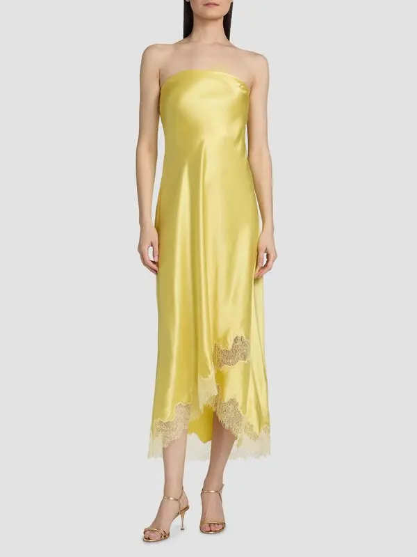 Cami Nyc Alexandria Strapless Lace-trimmed Satin Midi-dress
