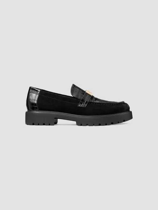 Tory Burch Leelee Croc-embossed Leather Loafers - Black Gold