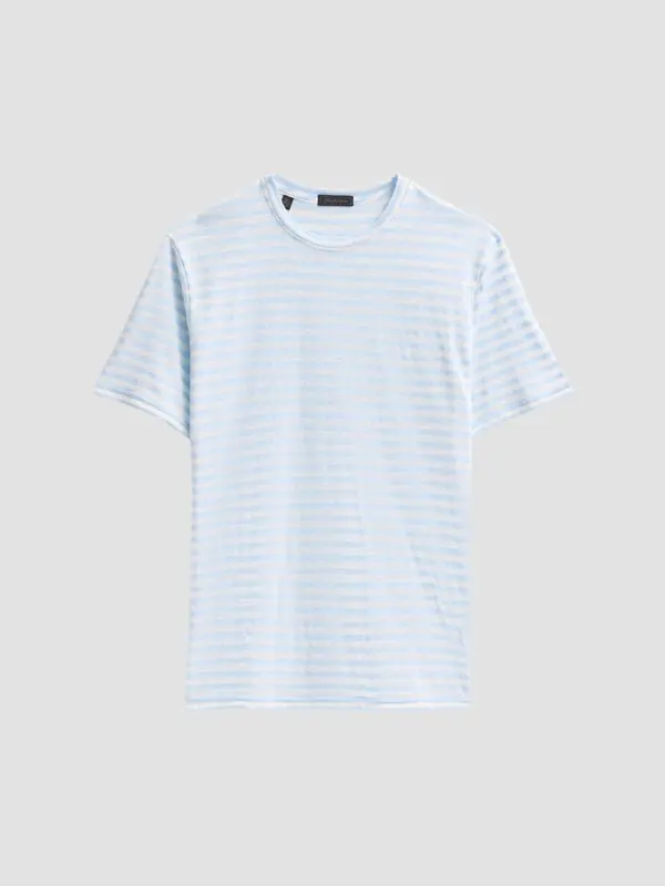 SAKS FIFTH AVENUE Striped Linen-blend Crewneck T-shirt - Light Blue