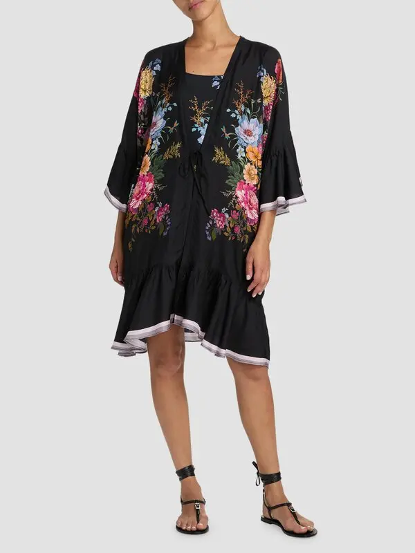 Johnny Was Silk-blend Ruffled Caftan