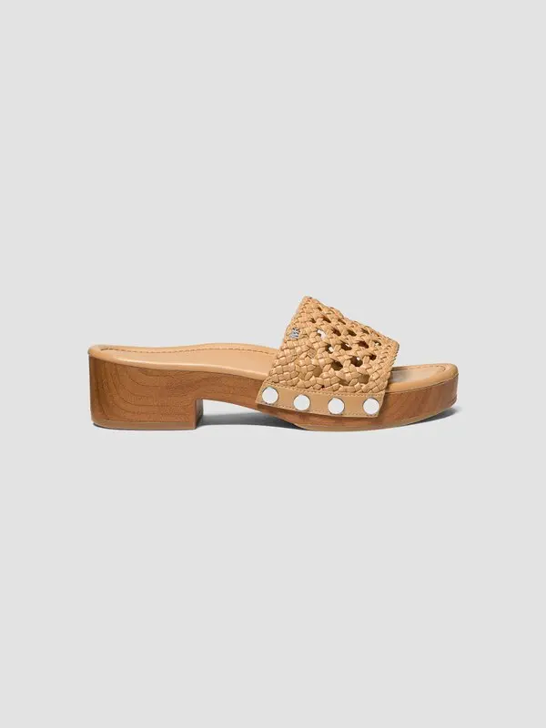 Michael Kors Mayes 50mm Woven Leather Mules - Peanut