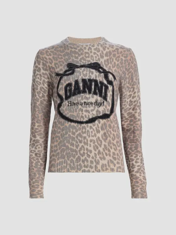 GANNI Graphic Wool Sweater - Leopard