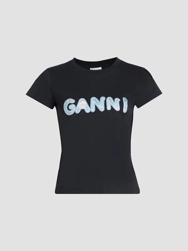 GANNI Basic Cotton Jersey Logo Baby T-shirt - Phantom